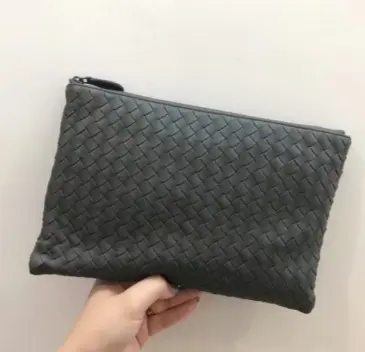 Bottega Veneta Woven Zipper Clutch - Grey