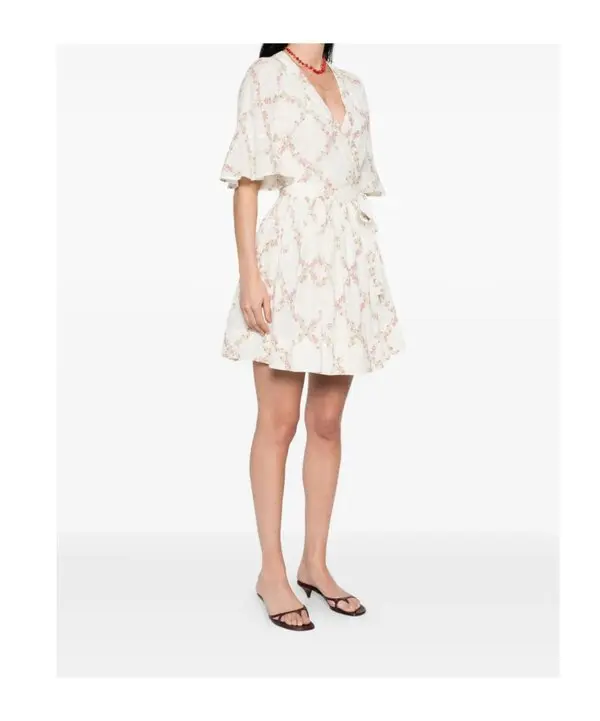 TWINSET Floral Print Wrap Mini Dress - White