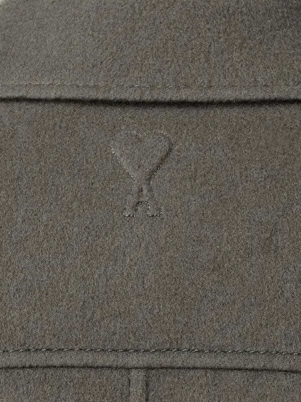 AMI Paris Logo Detailed Single Breasted Coat - Grey