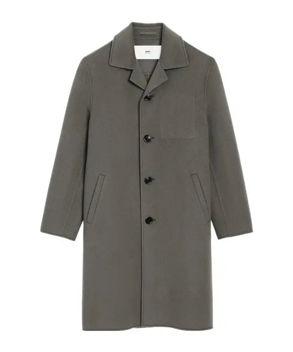 AMI Paris Logo Detailed Single Breasted Coat