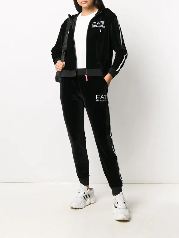 Ea7 Velour Track Jacket With Logo In Black | Editorialist