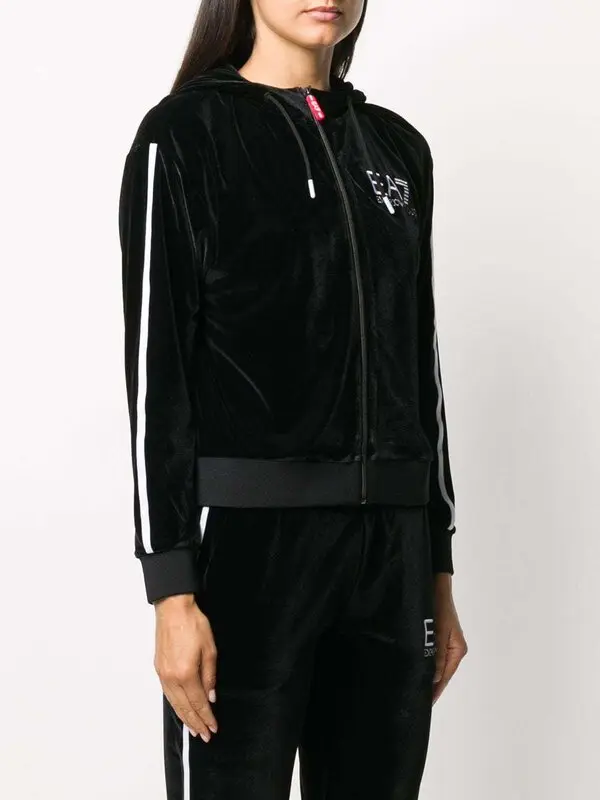 Ea7 Velour Track Jacket With Logo In Black | Editorialist