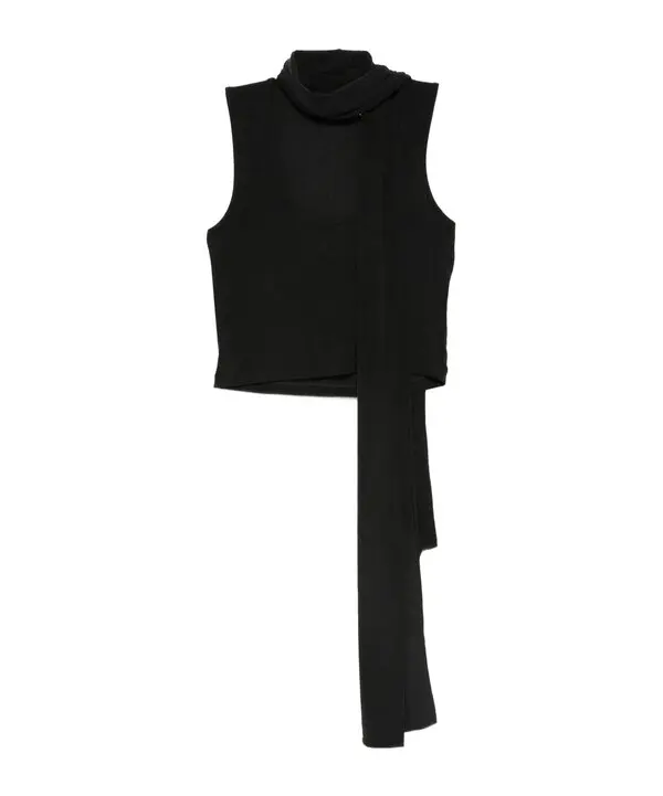 AYA MUSE Sleeveless Scoop Neck Blouse With Scarf Detail - Black