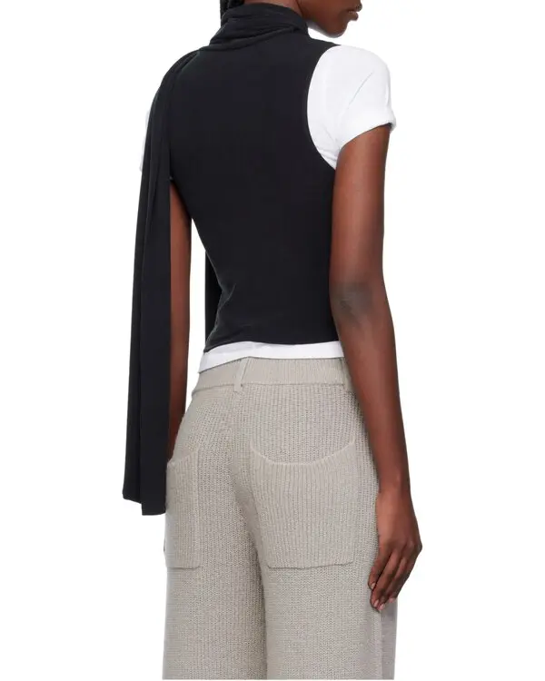 AYA MUSE Sleeveless Scoop Neck Blouse With Scarf Detail - Black
