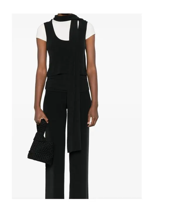 AYA MUSE Sleeveless Scoop Neck Blouse With Scarf Detail - Black