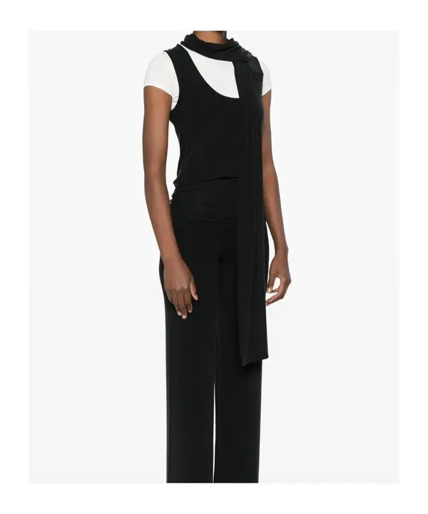 AYA MUSE Sleeveless Scoop Neck Blouse With Scarf Detail - Black