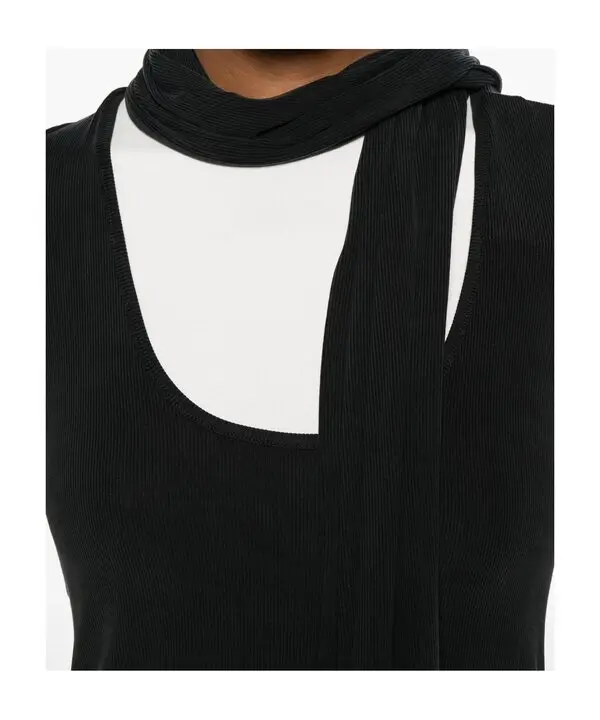 AYA MUSE Sleeveless Scoop Neck Blouse With Scarf Detail - Black