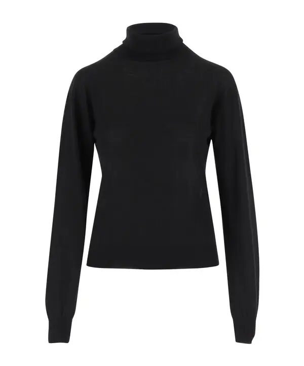 Saint Laurent Long-sleeved High-neck Sweater With Ribbed Details - Black