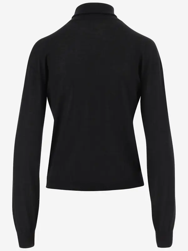 Saint Laurent Long-sleeved High-neck Sweater With Ribbed Details - Black