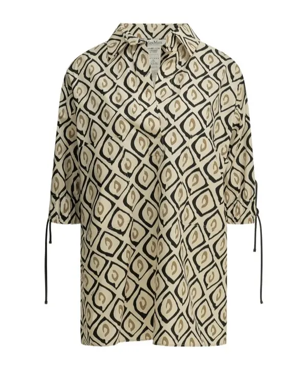 Max Mara Ecru Oversized Printed Poplin Shirt - Nude