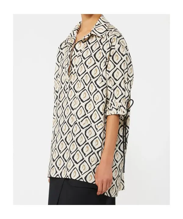 Max Mara Ecru Oversized Printed Poplin Shirt - Nude