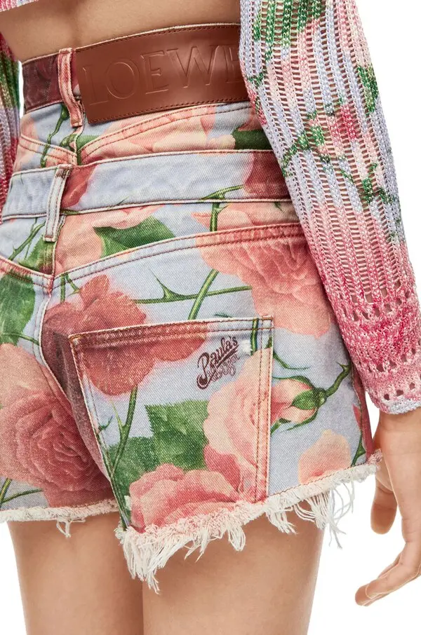 Loewe Floral Print Denim Shorts