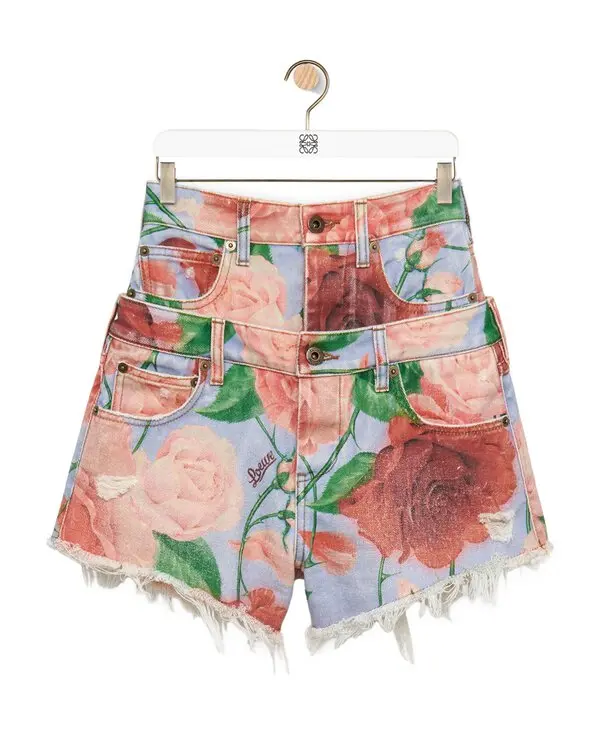 Loewe Floral Print Denim Shorts - Multicolor