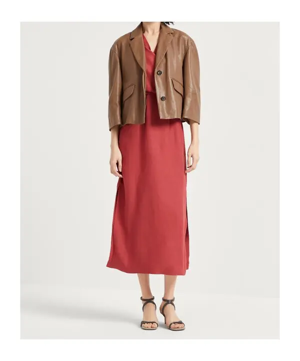 Brunello Cucinelli Sleeveless Fluid Twill Wrap-effect Midi Dress With Slit Skirt - Red