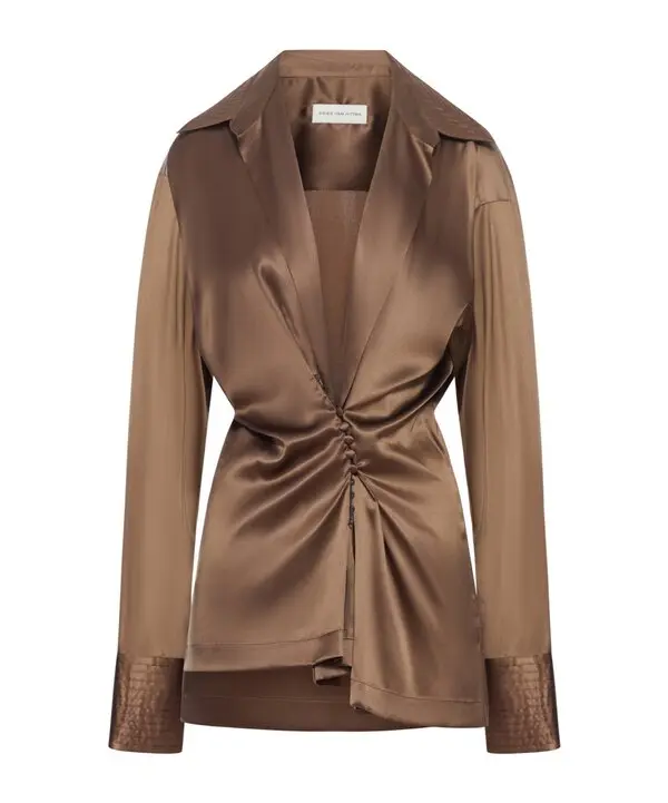 Dries Van Noten Long Sleeve V-neck Shirt - Brown