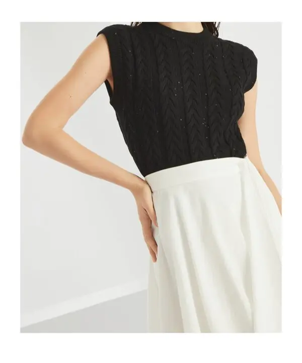 Brunello Cucinelli Sleeveless Double Cable Vest With Metallic Embellishments