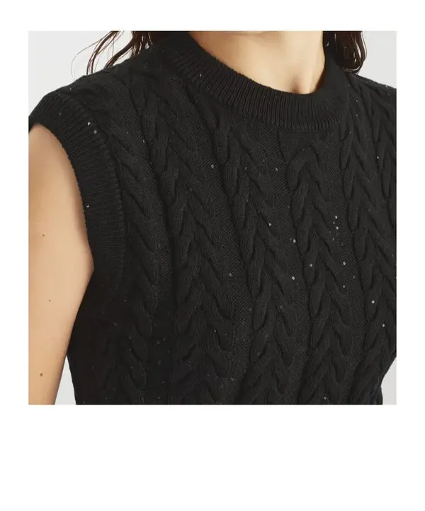 Brunello Cucinelli Sleeveless Double Cable Vest With Metallic Embellishments