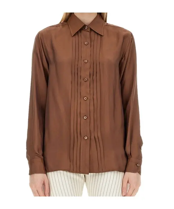 TOM FORD Pleated Long-sleeved Shirt - Brown