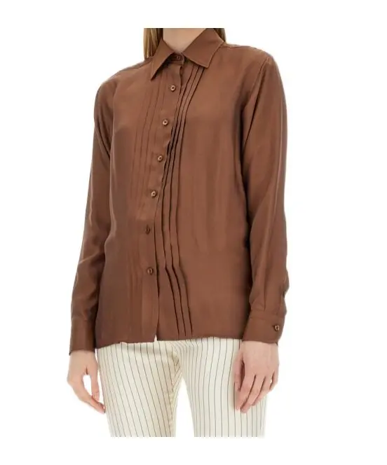 TOM FORD Pleated Long-sleeved Shirt - Brown