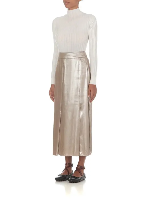 Peserico Laminated Twill Midi Skirt - Gray