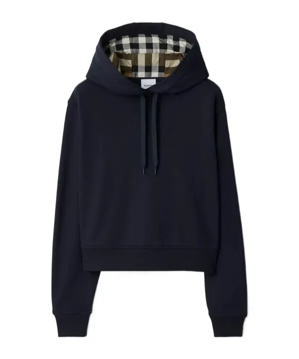Burberry Cropped Drawstring Hoodie - Navy Blue