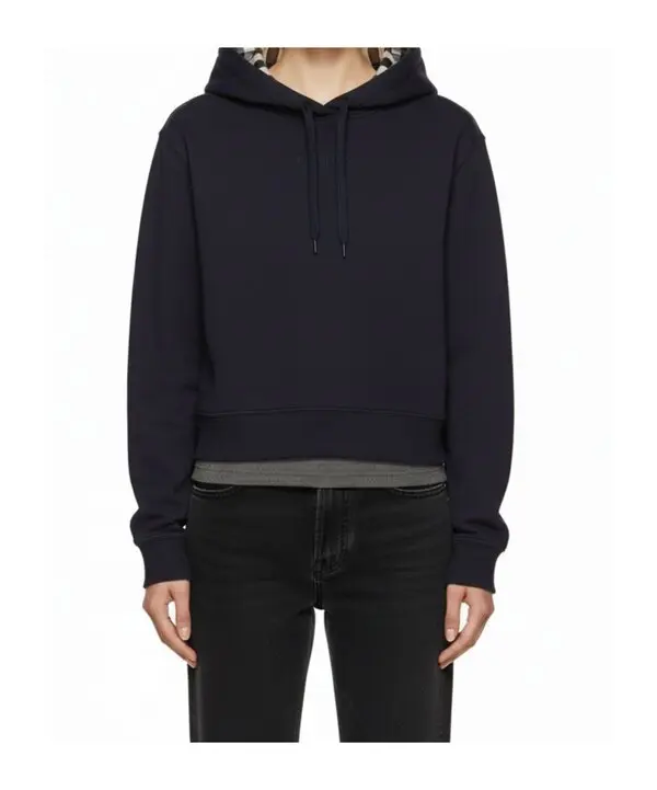 Burberry Cropped Drawstring Hoodie - Navy Blue