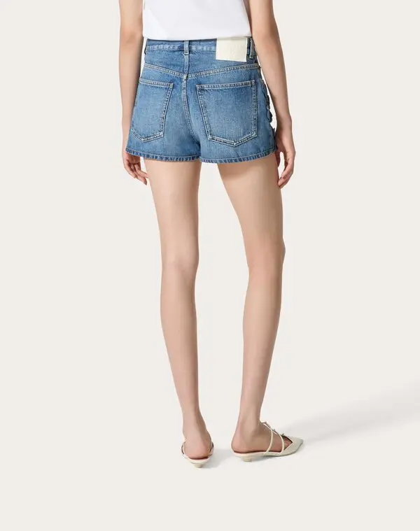 Valentino Garavani Floral Appliqué Denim Shorts