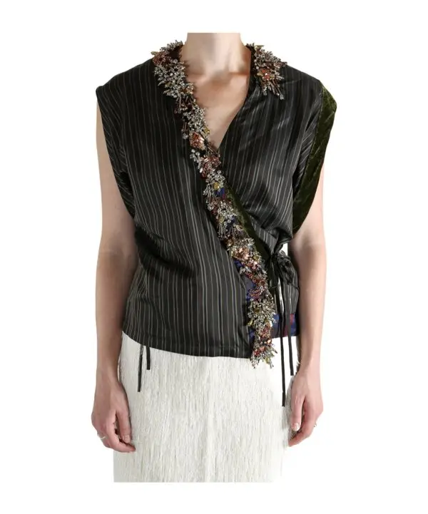 Dries Van Noten Embellished Striped Wrap Top