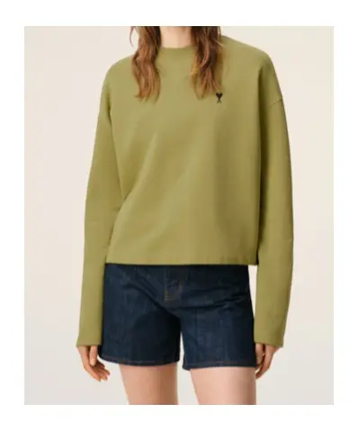AMI Paris Logo Embroidered Crewneck T-shirt - Matcha