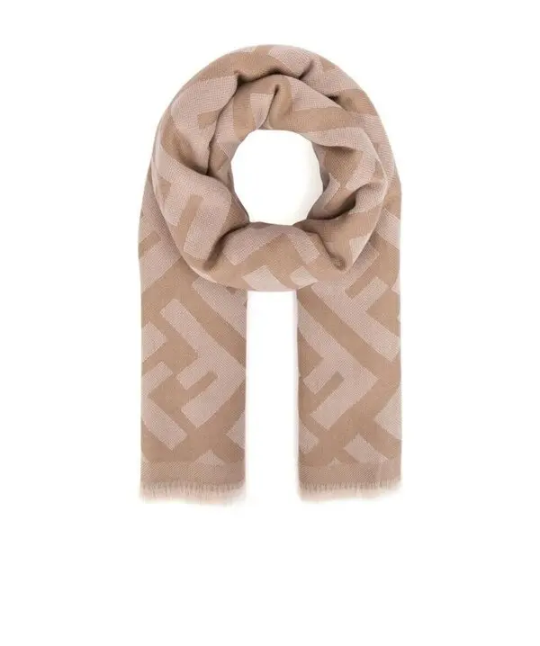 Fendi Ff Jacquard Frayed-edge Scarf - Brown
