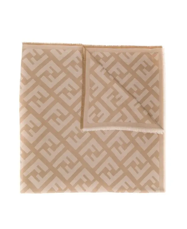 Fendi Ff Jacquard Frayed-edge Scarf - Brown