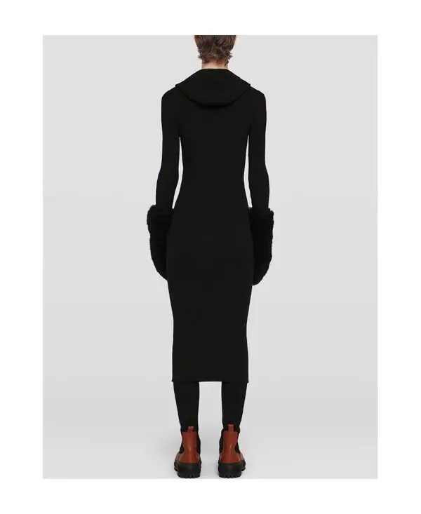 JIL SANDER Long-sleeved Ribbed Hooded Midi Dress - Black
