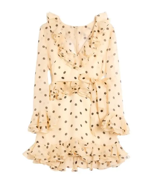 Valentino Garavani Polka Dot V-neck Ruffled Dress