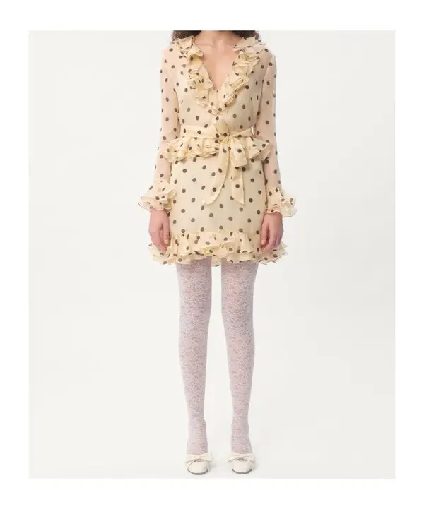 Valentino Garavani Polka Dot V-neck Ruffled Dress