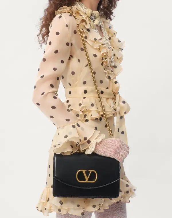 Valentino Garavani Polka Dot V-neck Ruffled Dress