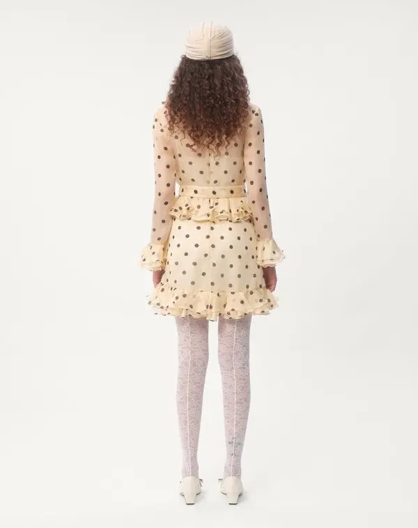 Valentino Garavani Polka Dot V-neck Ruffled Dress