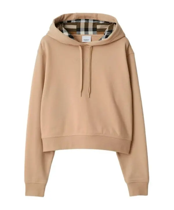 Burberry Long Sleeve Cropped Hoodie - Tan