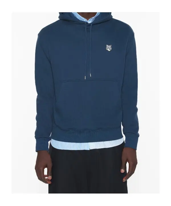 Maison Kitsuné Fox Head Patch Drawstring Hoodie - Navy