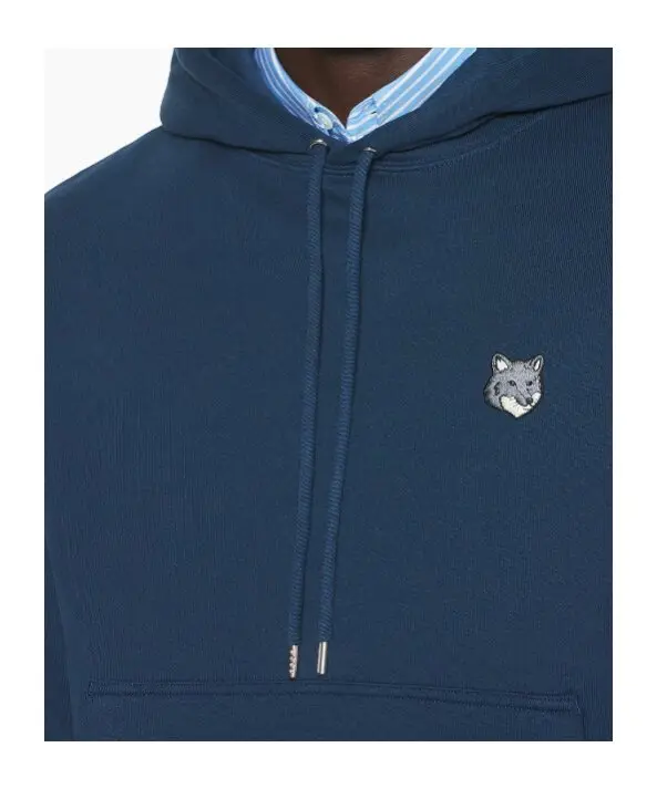 Maison Kitsuné Fox Head Patch Drawstring Hoodie - Navy