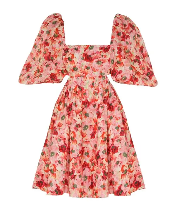 Zimmermann Lightburst Floral-printed Square Neck Mini Dress - Pink