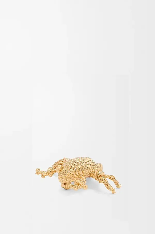 Loewe Frog Brooch In Braided Brass - Gold