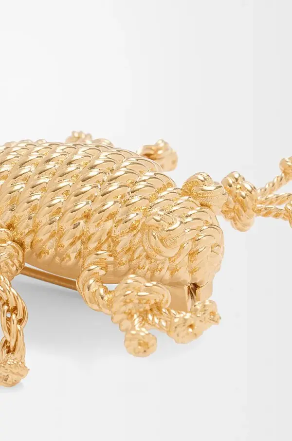 Loewe Frog Brooch In Braided Brass - Gold