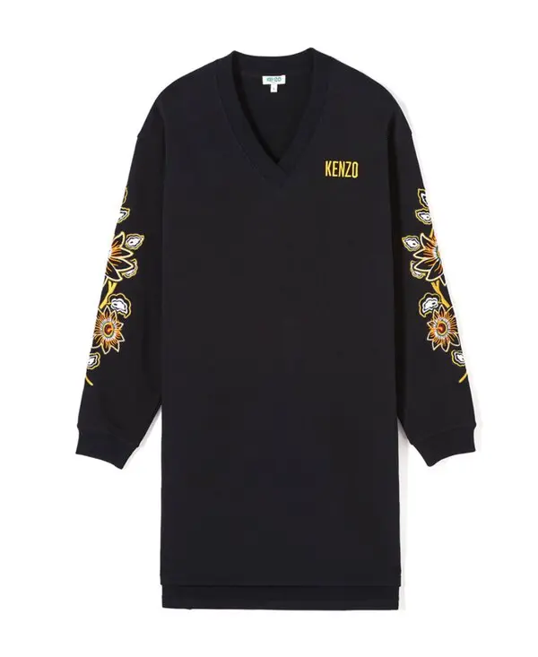 Kenzo V-neck Embroidered Flower Logo Dress
