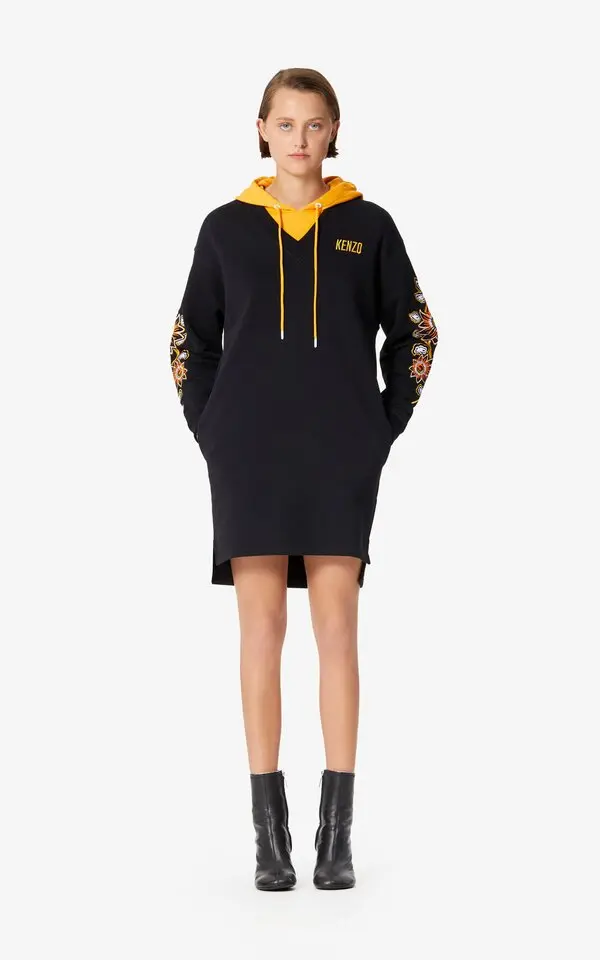 Kenzo V-neck Embroidered Flower Logo Dress