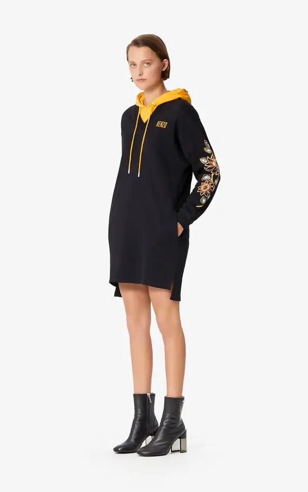 Kenzo V-neck Embroidered Flower Logo Dress