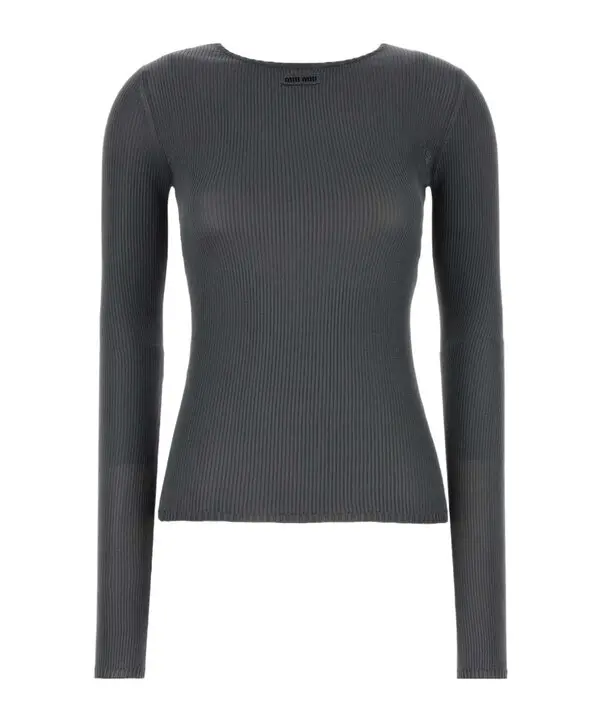 Miu Miu Ribbed Long Sleeve Top With Logo