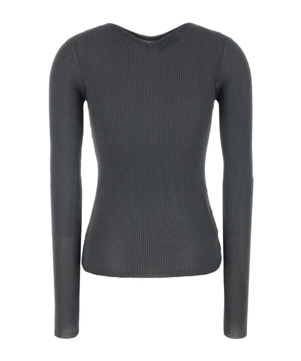Miu Miu Ribbed Long Sleeve Top With Logo