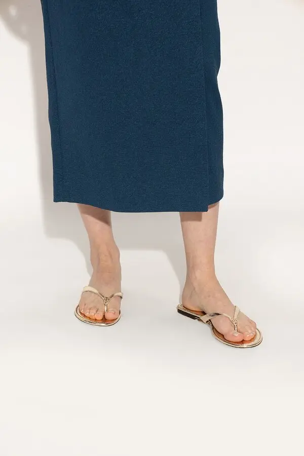 Tory Burch Logo Detailed Metallic Flip Flops
