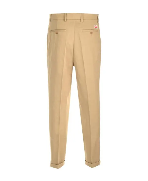 Kenzo Logo Patch Straight-leg Trousers - Nude
