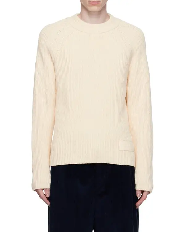 AMI Paris Crewneck Knitted Jumper With Ribbed Details And Logo Applique